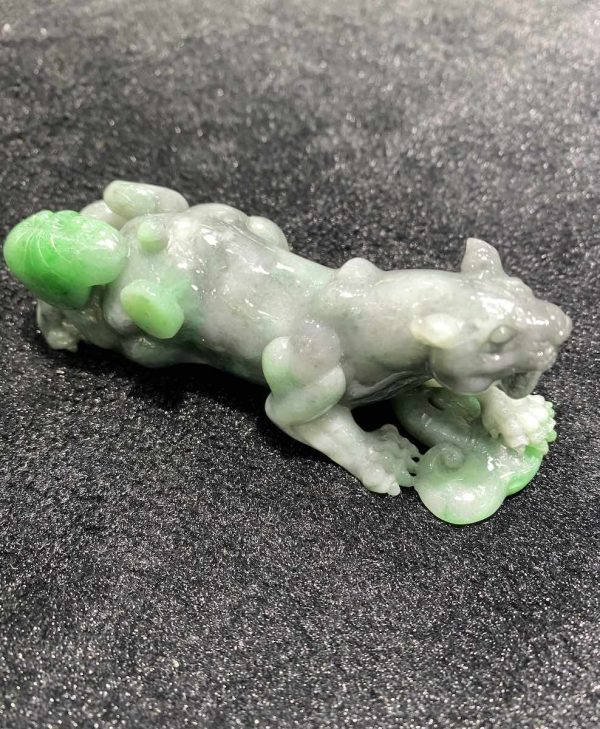 Icy translucent greyish with vibrant green leopard jadeite ornament ...