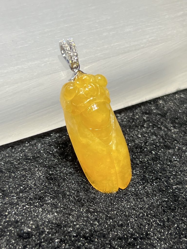 Icy translucent vibrant honey yellow cicada jadeite pendant - Nanyang ...