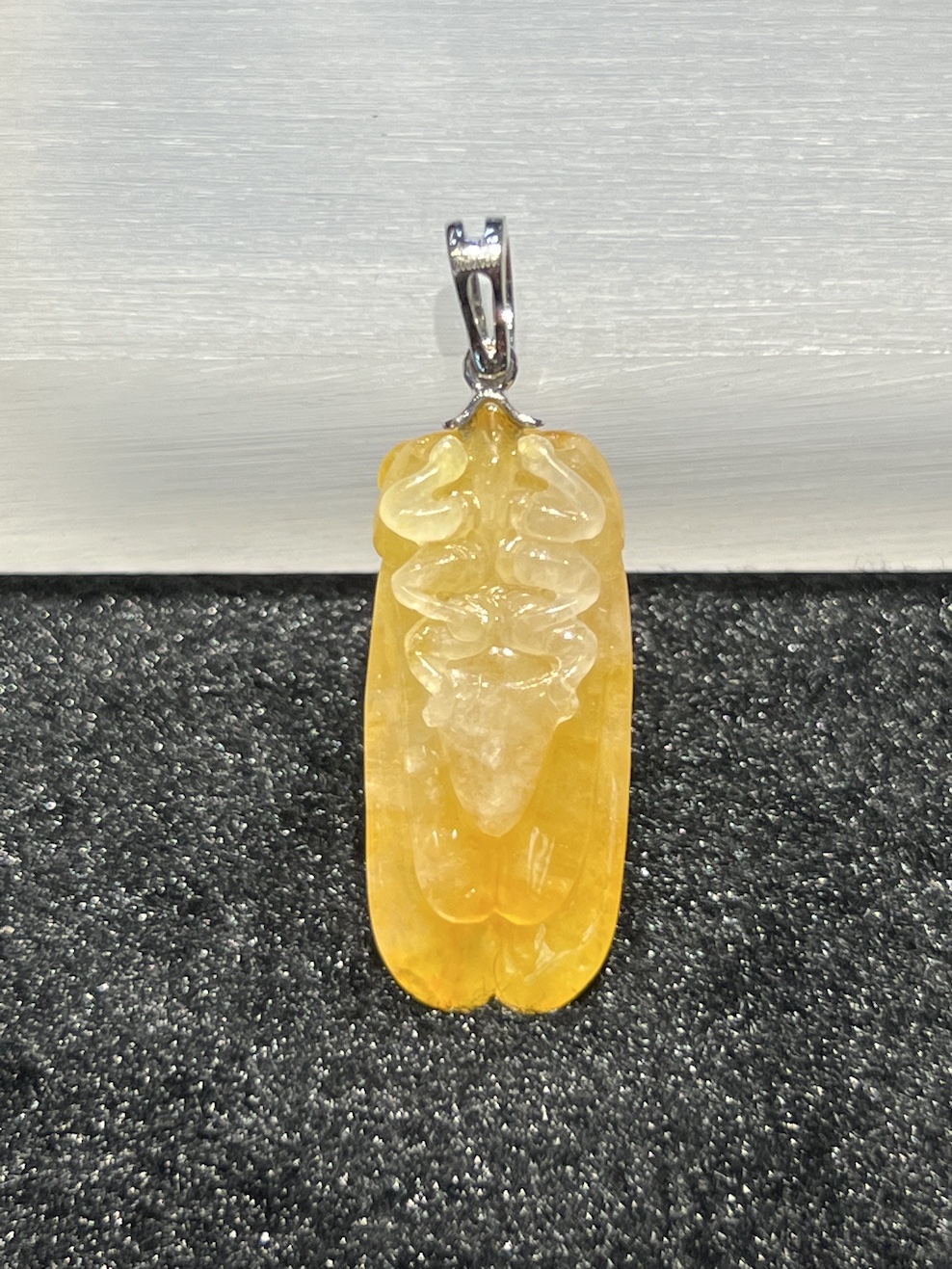 Icy translucent vibrant honey yellow cicada jadeite pendant - Nanyang ...
