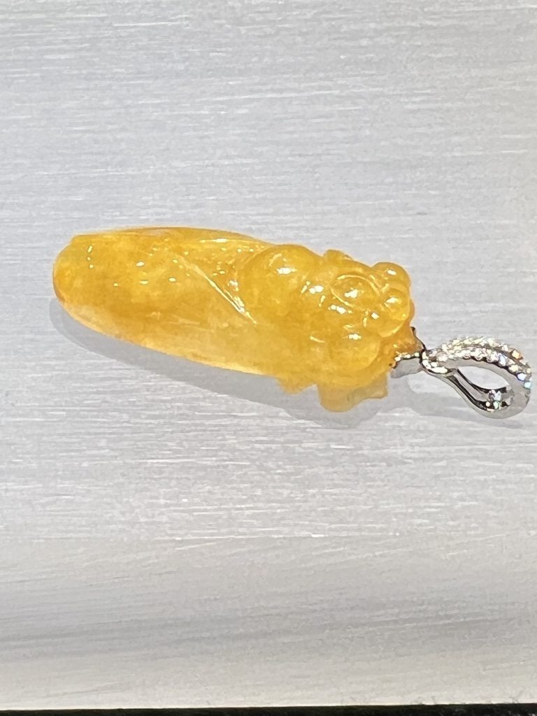 Icy translucent vibrant honey yellow cicada jadeite pendant - Nanyang ...