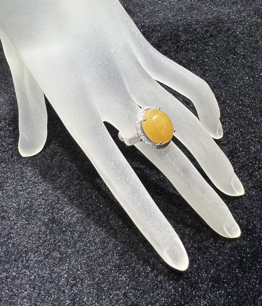 translucent vibrant honey yellow cabochon jadeite ring - Nanyang Jade ...