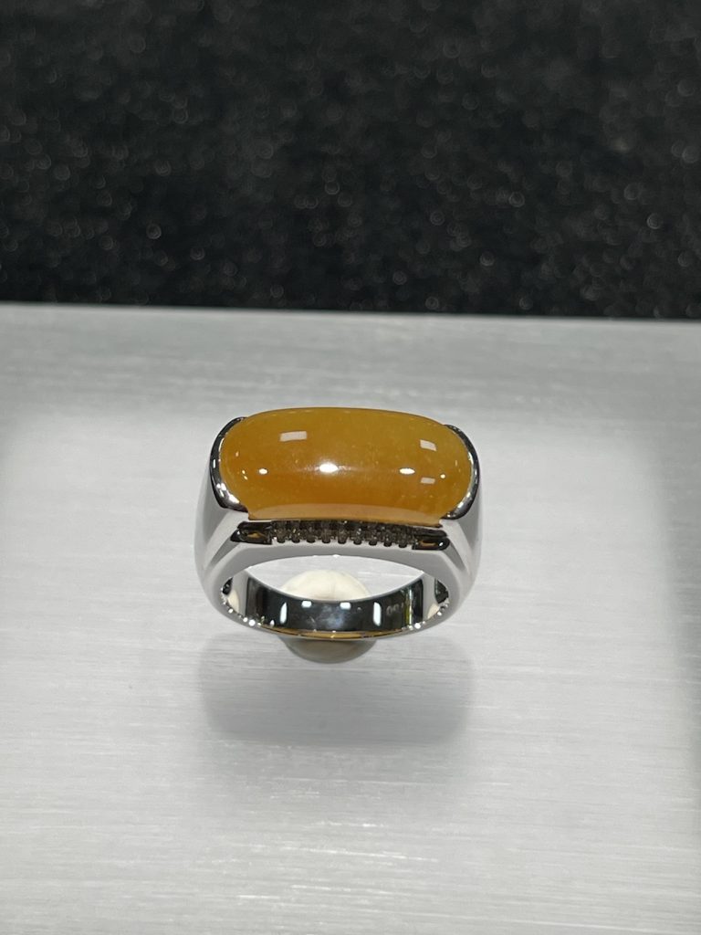 icy translucent yellowish brown saddle jadeite ring - Nanyang Jade ...