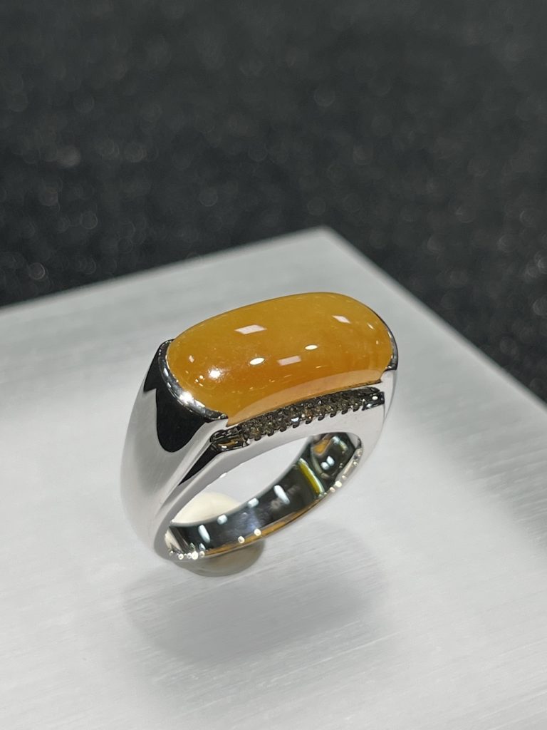 icy translucent yellowish brown saddle jadeite ring - Nanyang Jade ...