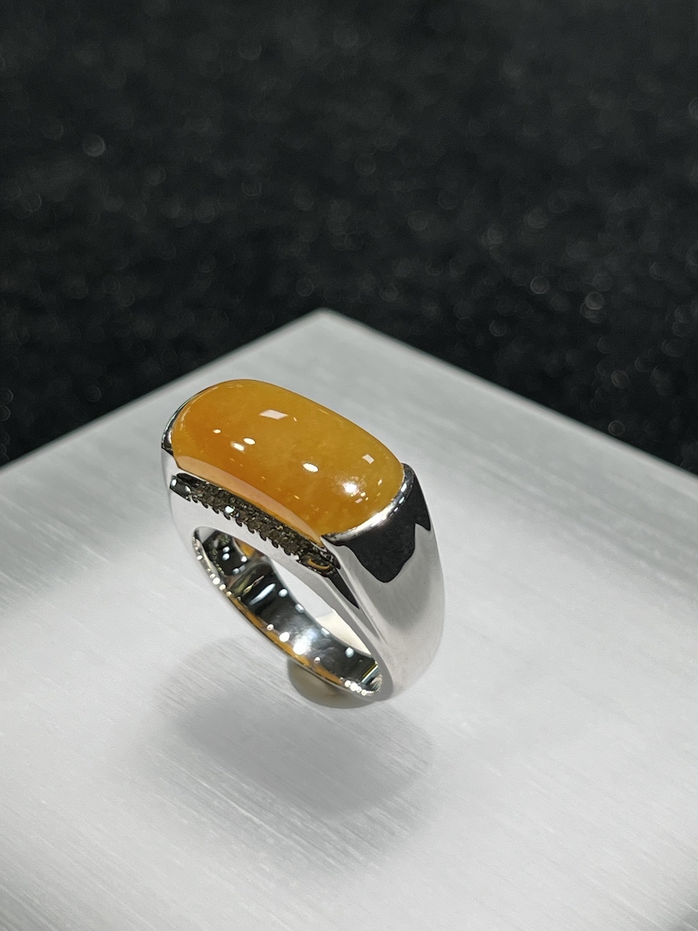 icy translucent yellowish brown saddle jadeite ring - Nanyang Jade ...