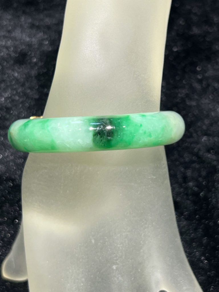 Translucent whiteish green jadeite bangle with gold design - Nanyang ...
