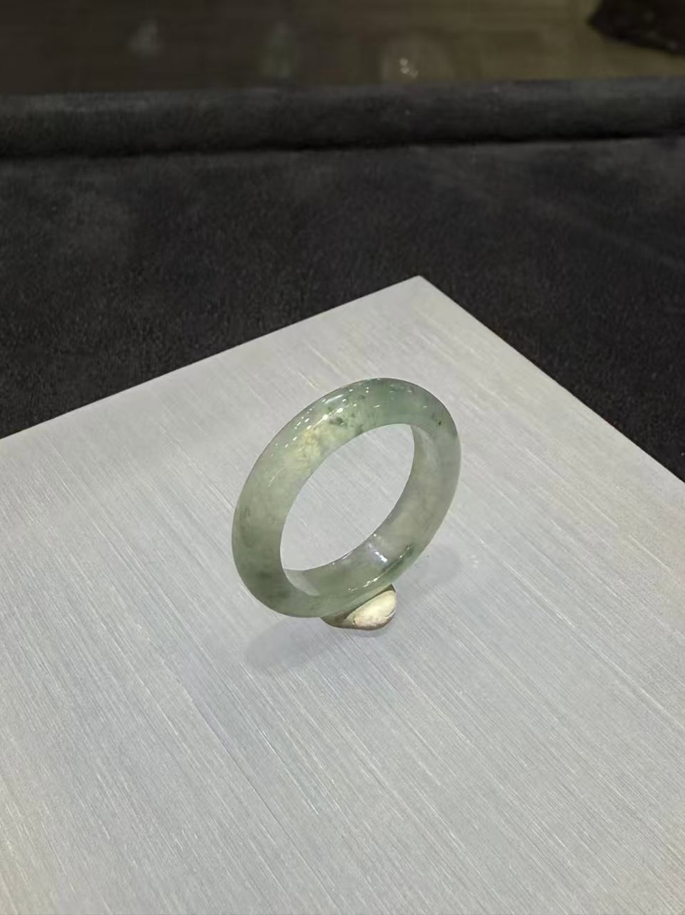 Icy highly translucent floral green jadeite band ring - Nanyang Jade ...